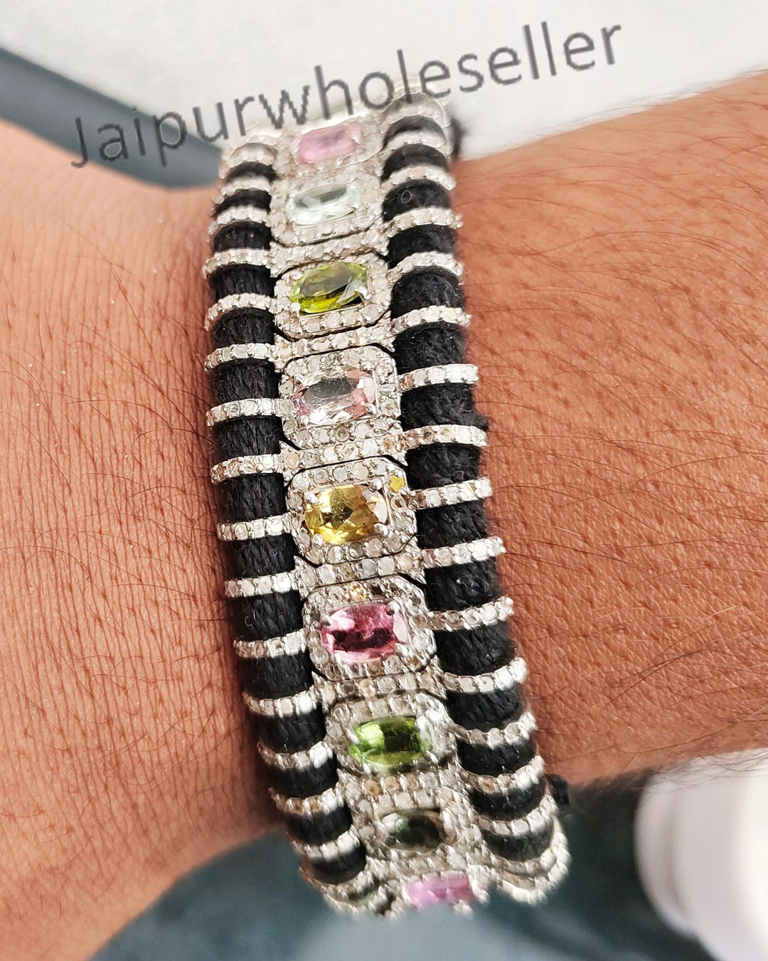Handmade Sterling Silver Multi Tourmaline and Pave Diamond Bracelet - Etsy