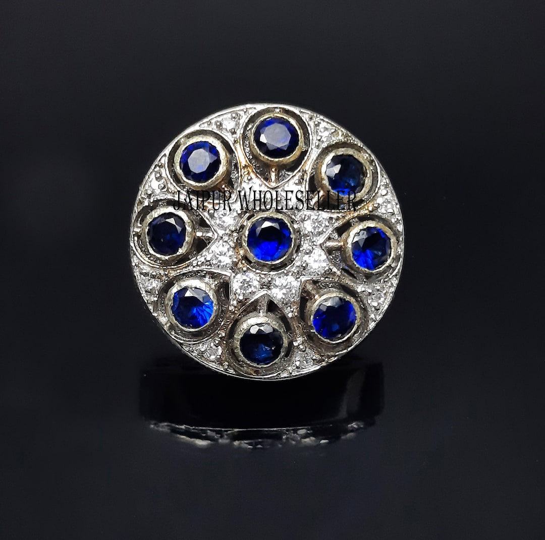 925 Sterling Silver Cuff Links, Blue Cubic Zircon, Victorian Button (7 ...
