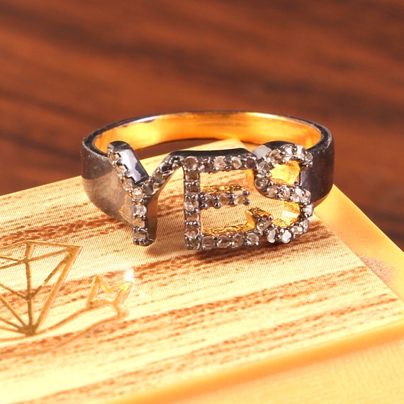 Diamond Initial Rings Pave Diamond Ring Diamond Band Ring | Etsy