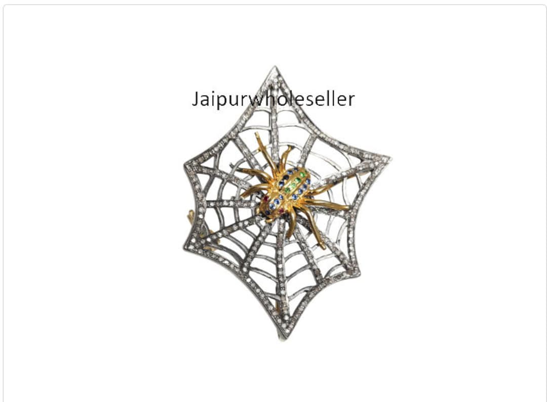 Sterling Silver Spider Web Brooch Pendant, Simulated Diamond - Etsy