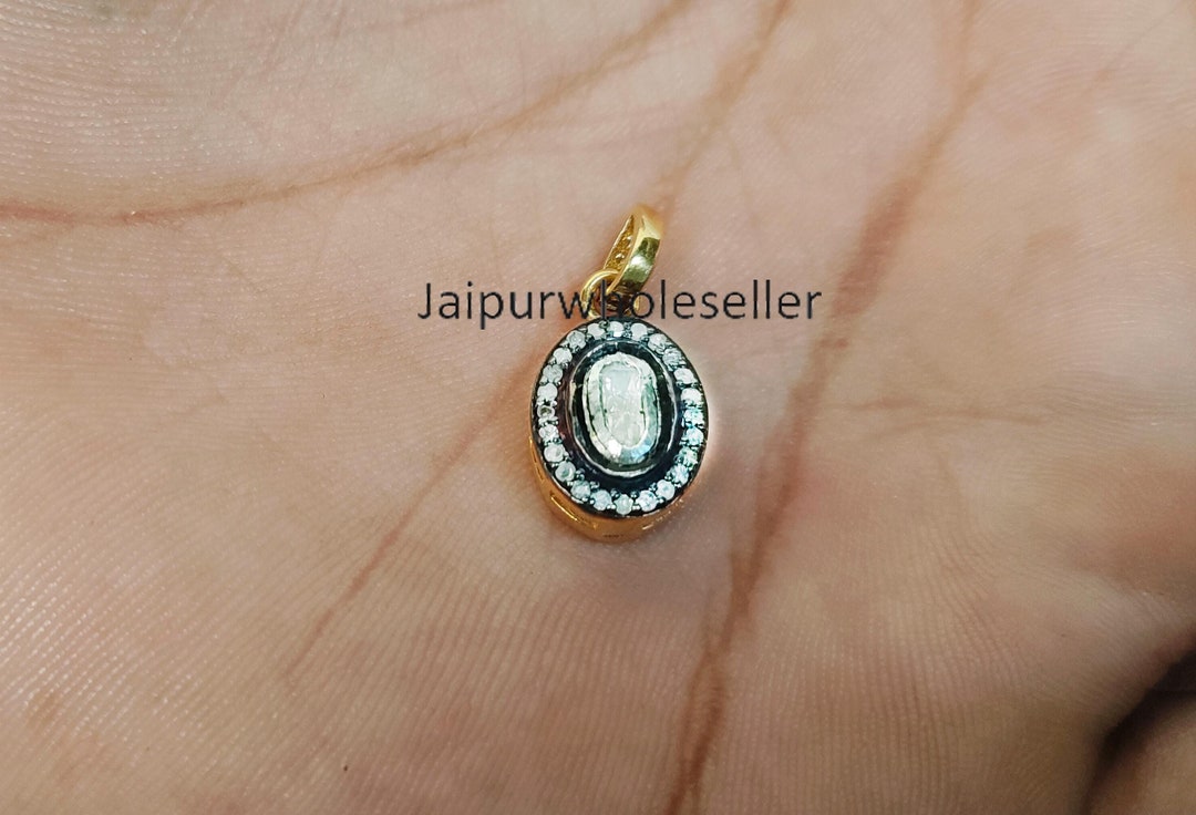 Design Uncut Polki Diamond & Pave Diamond Pendant Handmade Design Pokli ...
