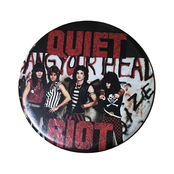 BIG Vintage Pin/ Button - Quiet Riot - 1980s pinback … - Gem
