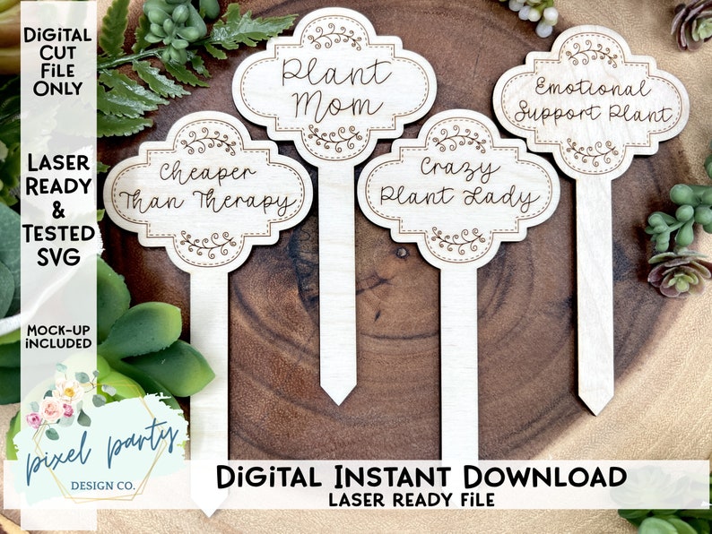 DIGITAL File 4 Designs Funny Plant Stakes Laser File - SVG File Svg ...