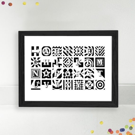 Home & Living Black and white nursery print monochrome kids room ...