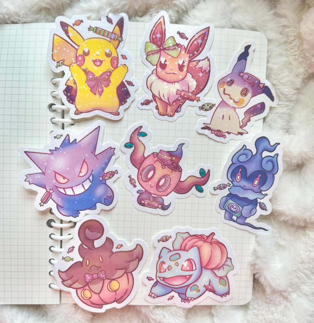 Pokemon Holographic Stickers Halloween Pikachu Eevee Mimikyu Gengar ...
