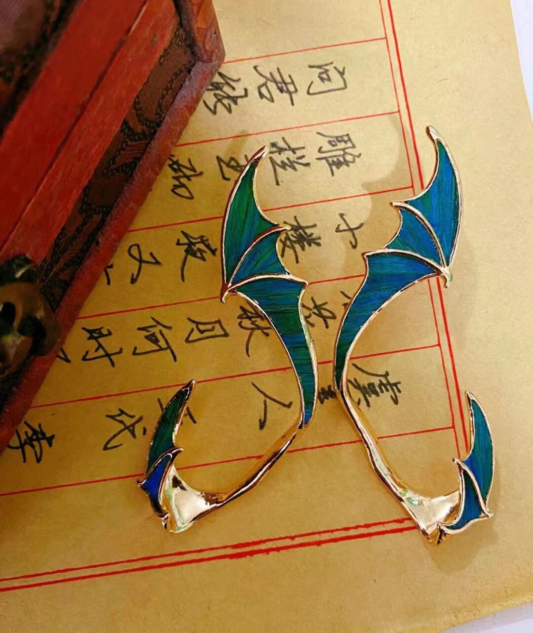 Peacock Feather Bat Wing Earrings: Kingfisher Inspired Jewelry - Etsy