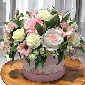 Pink Cream Flower Arrangement in Hat Box: Elegant Home Decor - Etsy