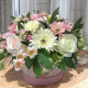 Pink Cream Flower Arrangement in Hat Box: Elegant Home Decor - Etsy