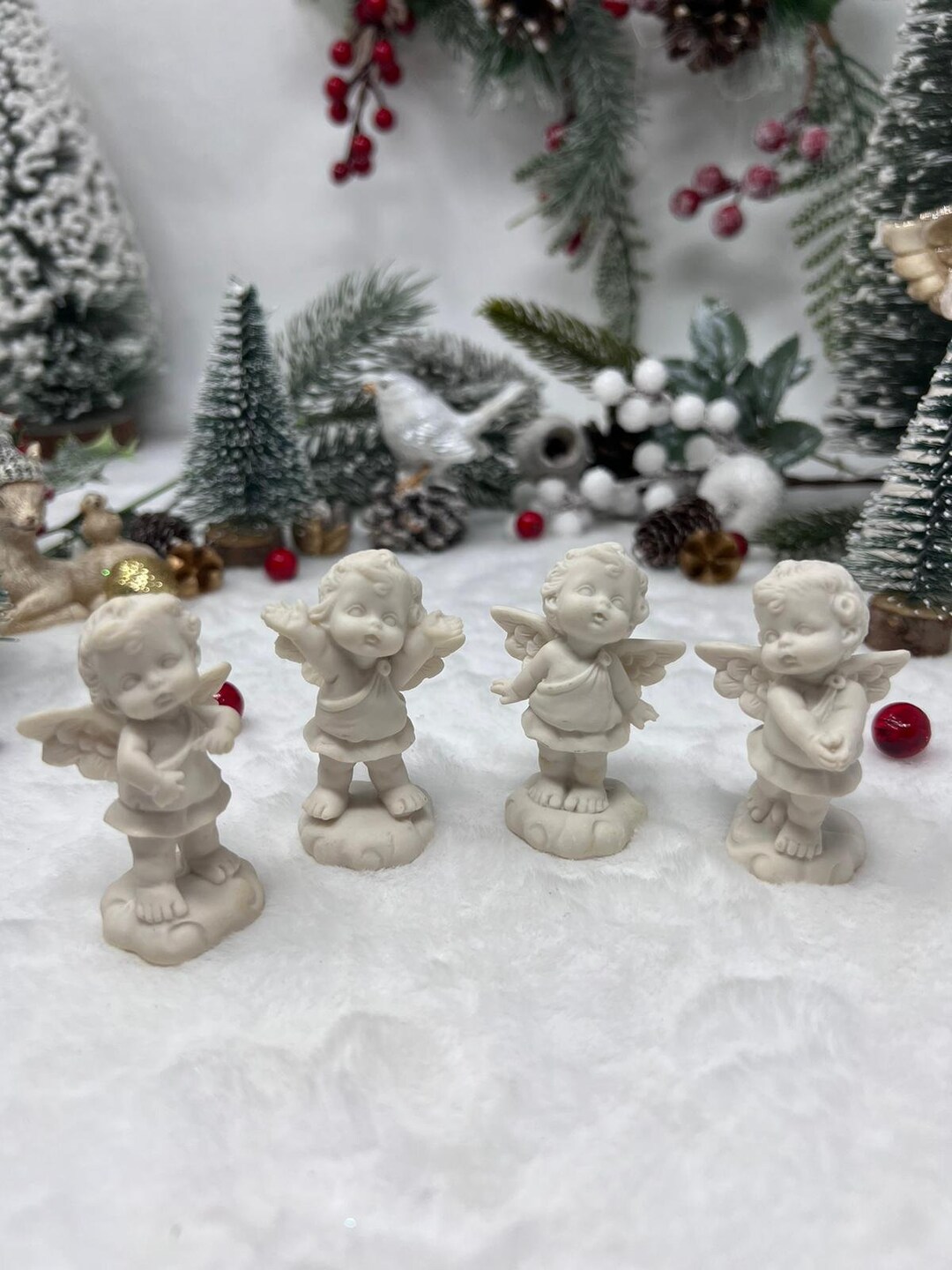 4 Pcs Christmas Baby Angels Figurines Set, Christmas Ornaments ...
