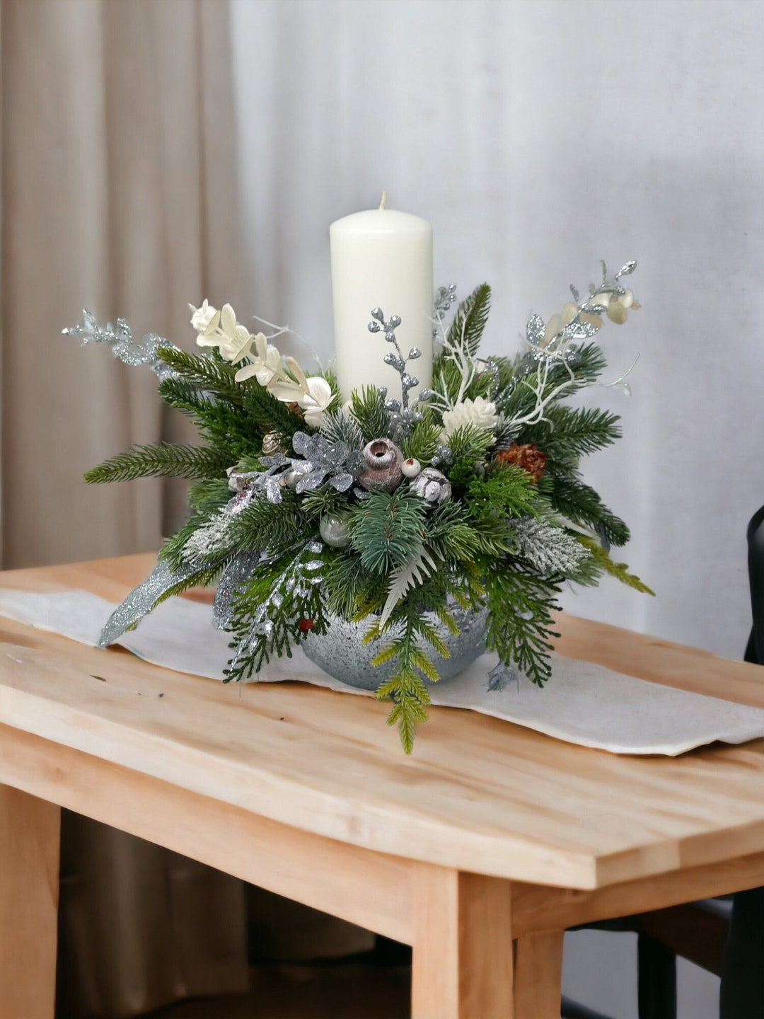 Large White and Silver Christmas Decor, Christmas Table Centrepiece ...