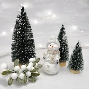 Snowy Dark Green Mini Christmas Trees, Winter Wonderland Bottle Brush ...