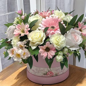 Pink Cream Flower Arrangement in Hat Box: Elegant Home Decor - Etsy