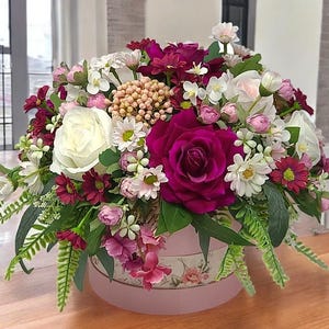 Pink Floral Hat Box Arrangement: Artificial Flower Display - Etsy