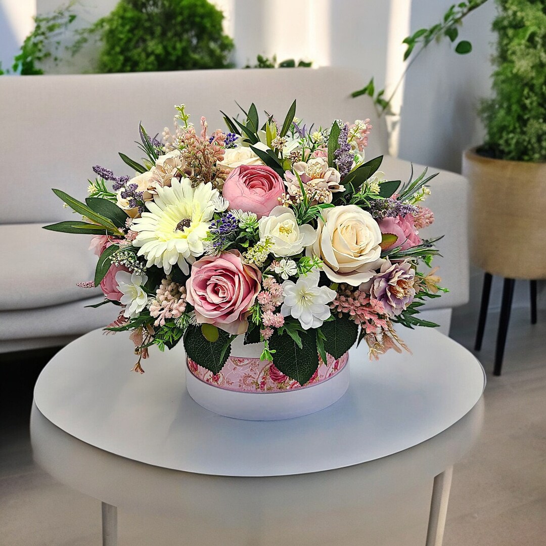 Luxury Artificial Flower Arrangement, Flower Hat Box, Anniversary Gift ...