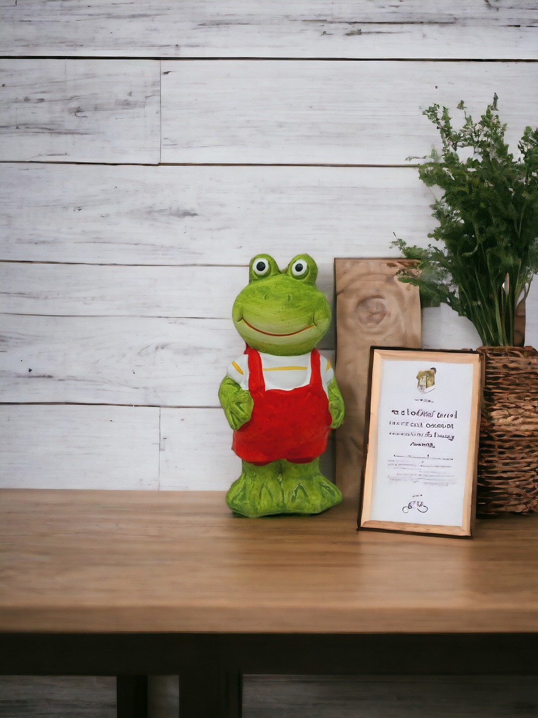 Cute Green Frog in Red Overall, Easter Decoration, Easter Figurines ...