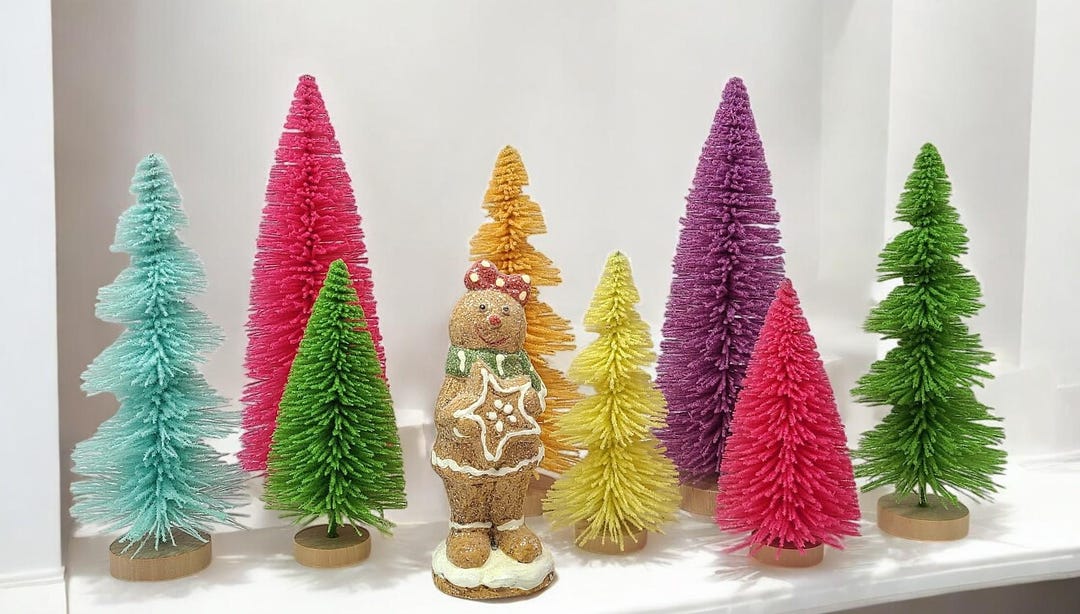 Set of 8 Mini Rainbow Christmas Tree, Miniature Christmas Tree, Small ...