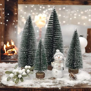 Snowy Green Miniature Christmas Tree: Sisal Bottle Brush Tree - Etsy
