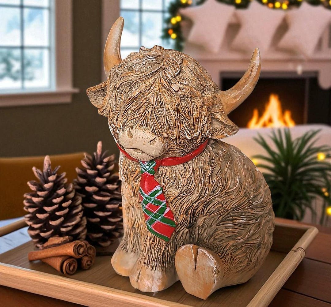 Highland Cow Tartan Tie Figurine: Scottish Home Decor - Etsy