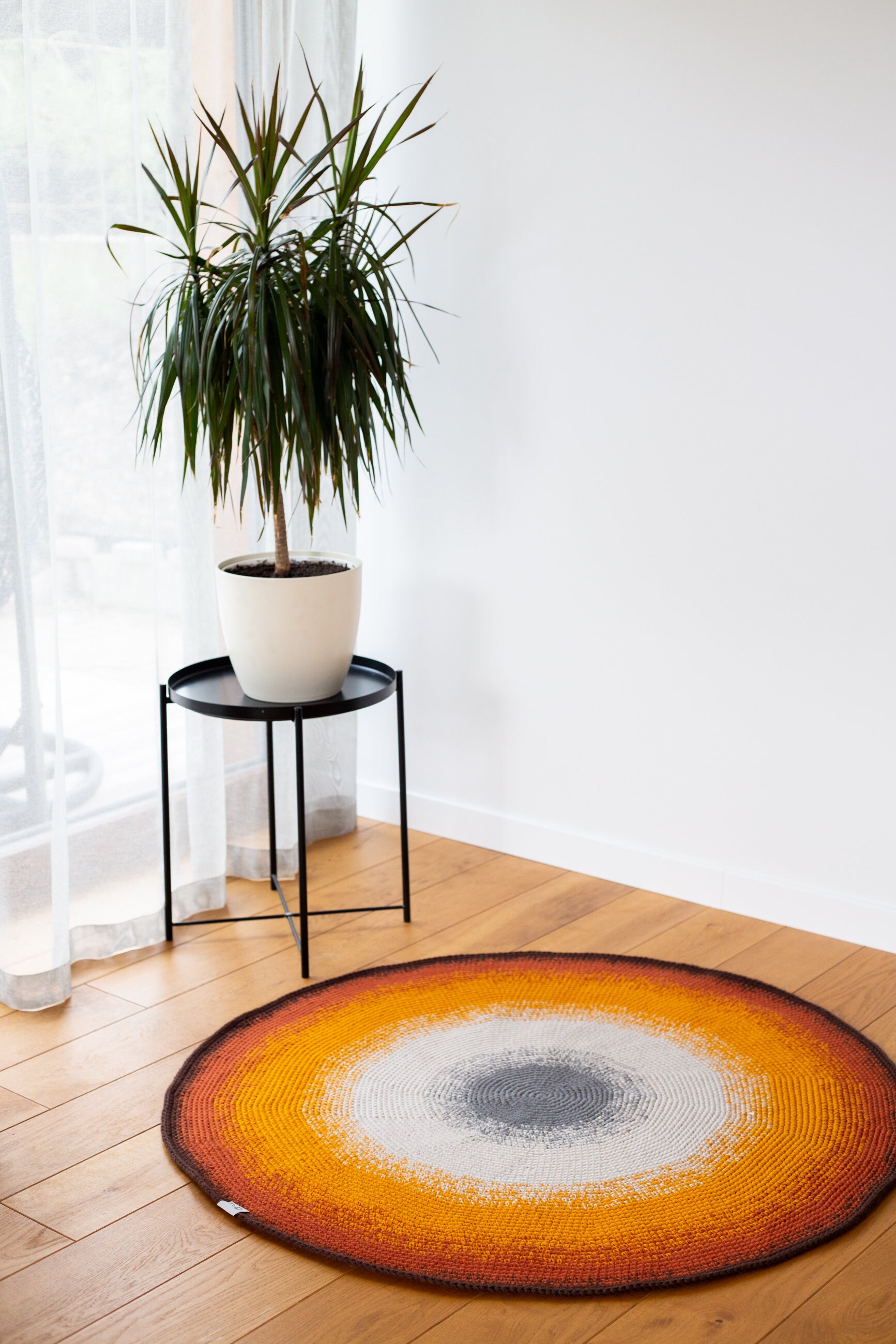 Handmade Orange Rug AMBER, Crochet Round Wool Floor Rug - Etsy