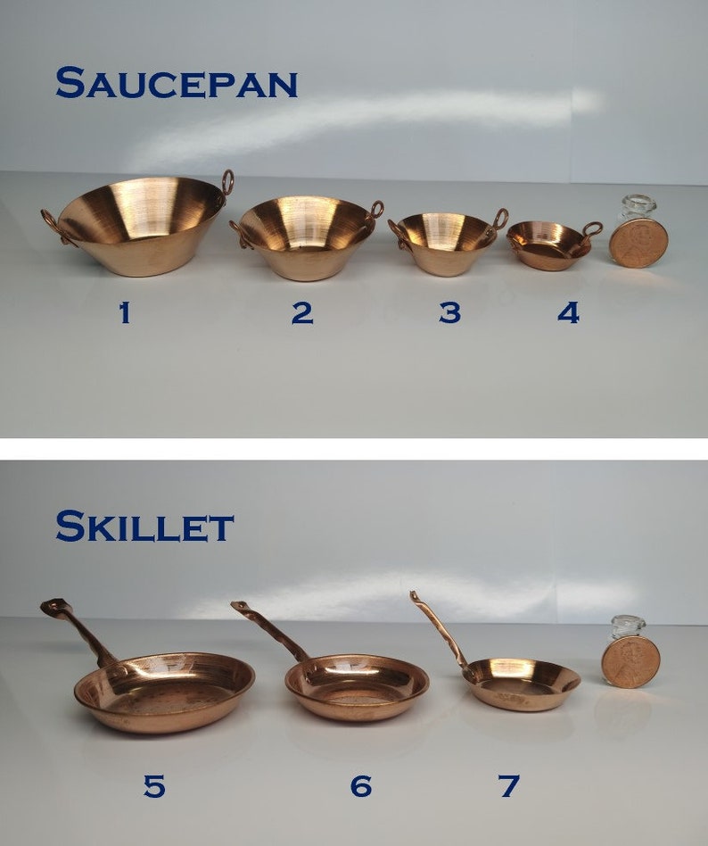 Miniature Copper Cookware, 100% Authentic Copper, 1:12 Scale, Dollhouse ...