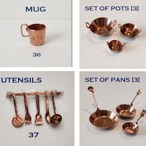 Miniature Copper Cookware, 100% Authentic Copper, 1:12 Scale, Dollhouse ...