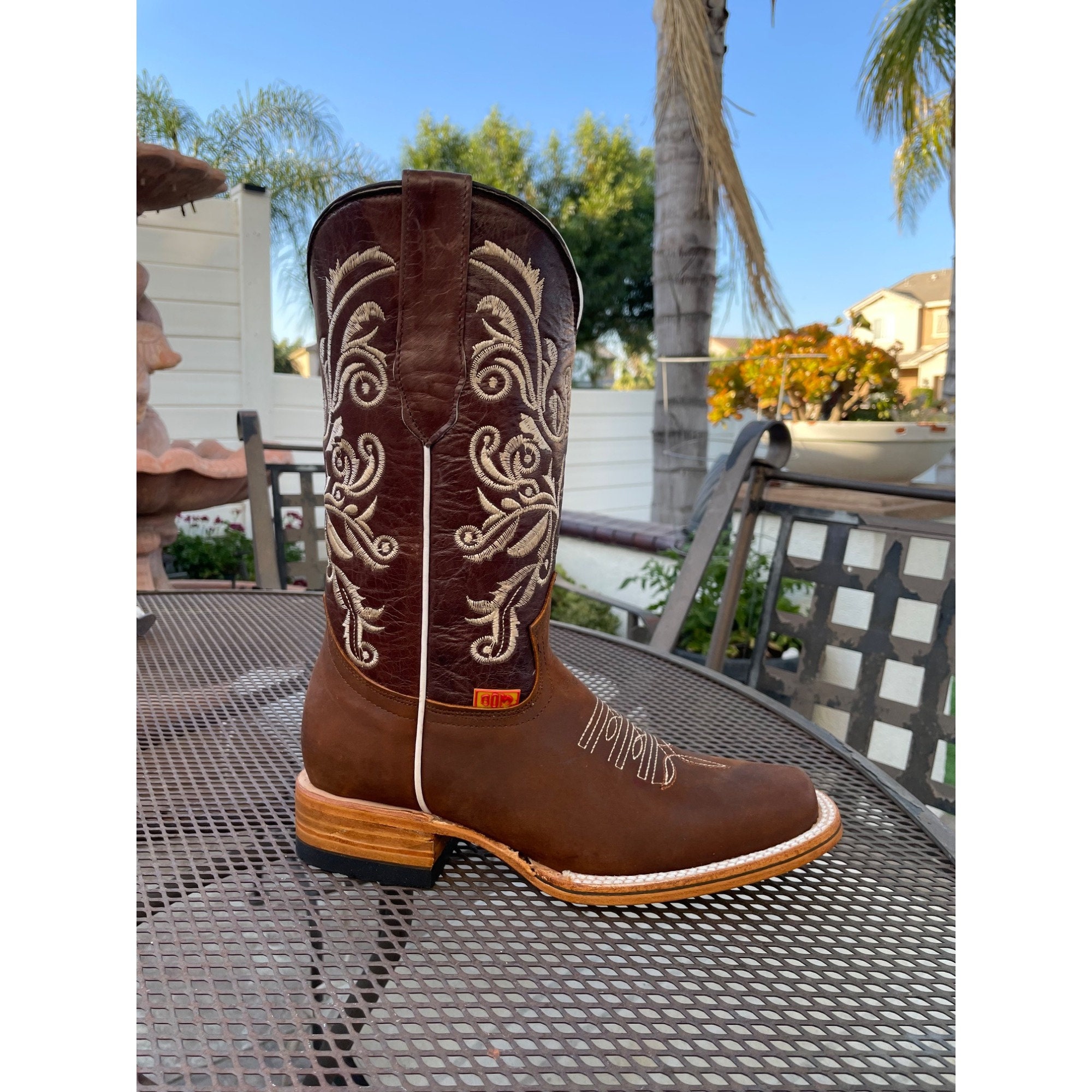 Women Western Embroidery Square Toe Brown Boots - Etsy