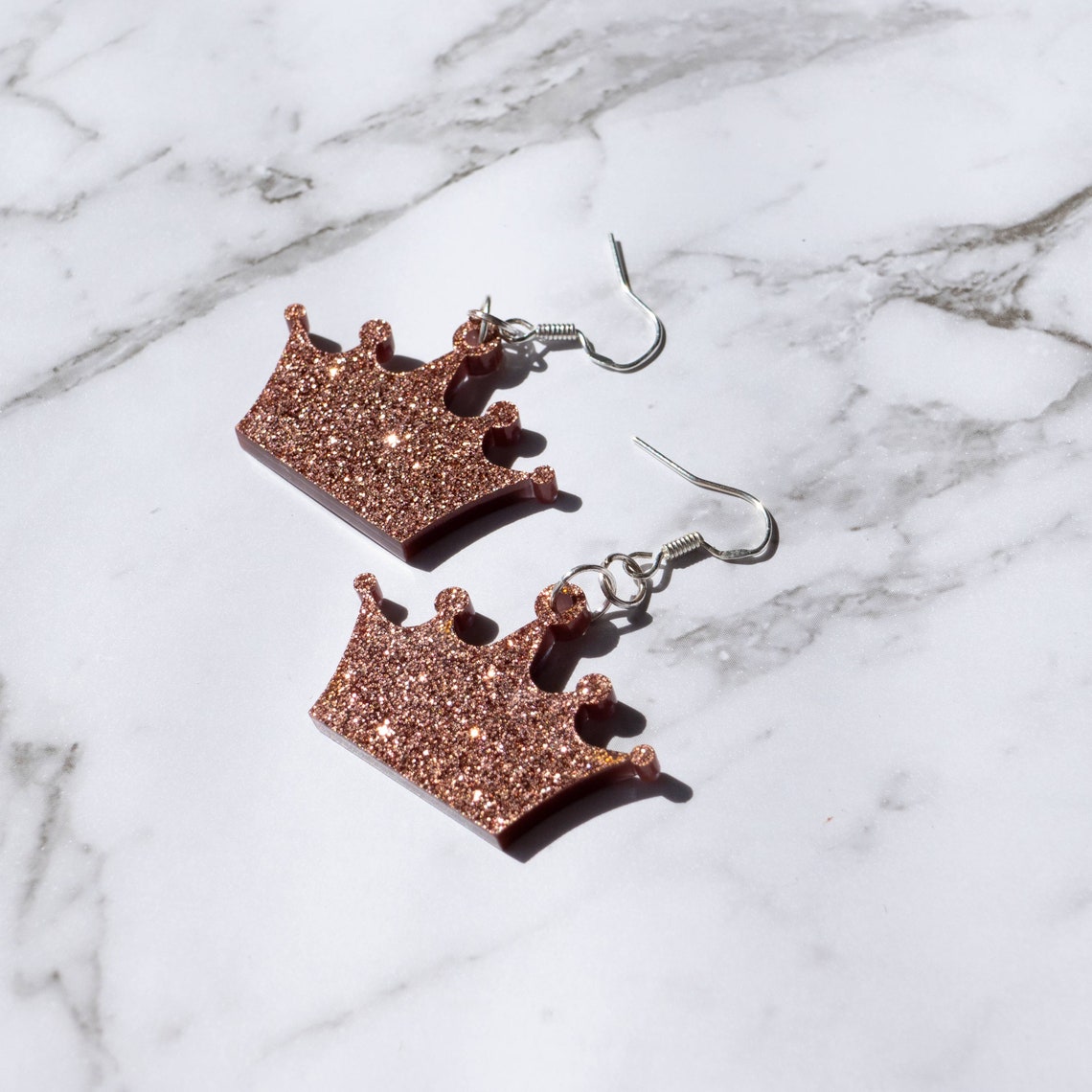 Rose Gold Glitter Handmade Crown Queen Earrings - Etsy