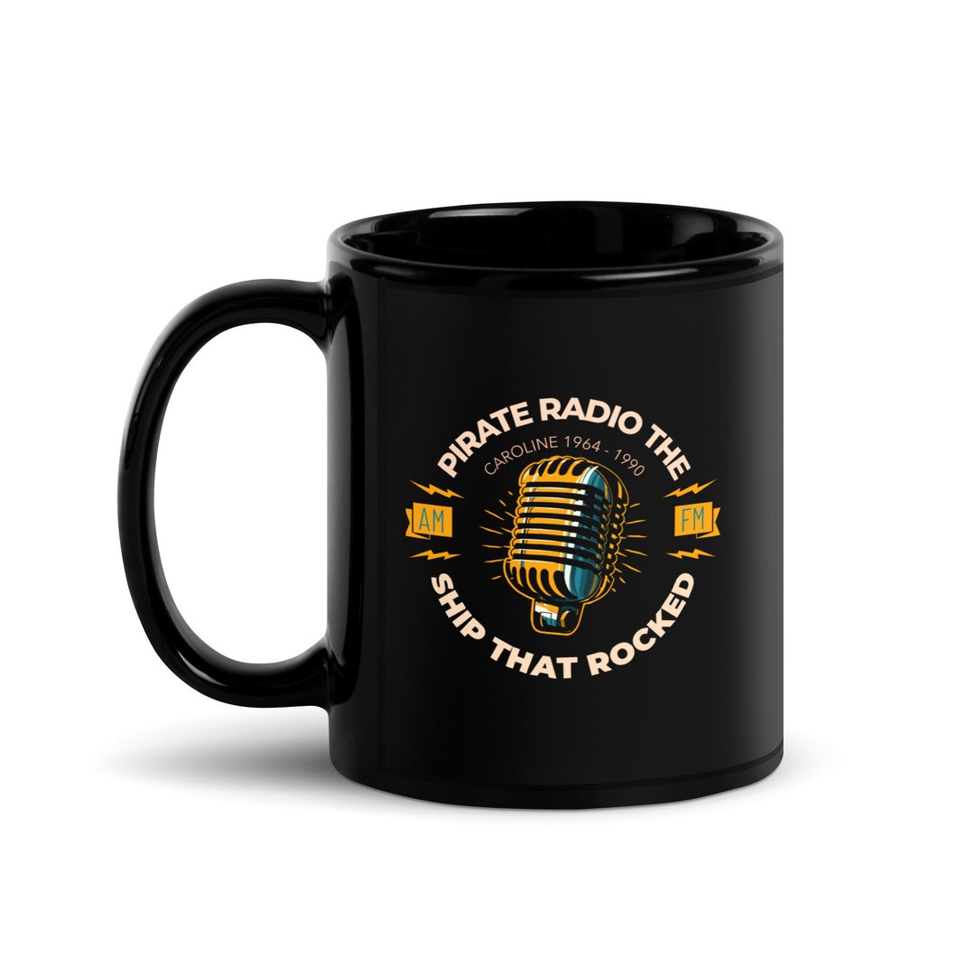 Radio Caroline Mug: Retro Pirate Radio Design - 11oz Black Ceramic ...