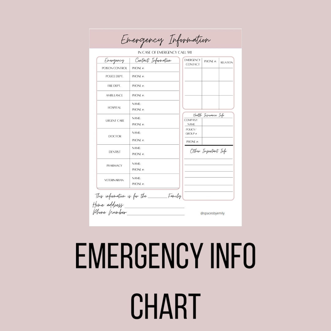 Emergency Information Chart - Etsy