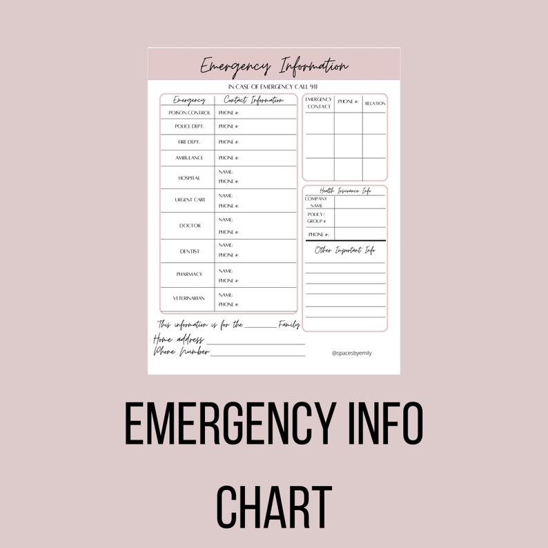 Emergency Information Chart - Etsy