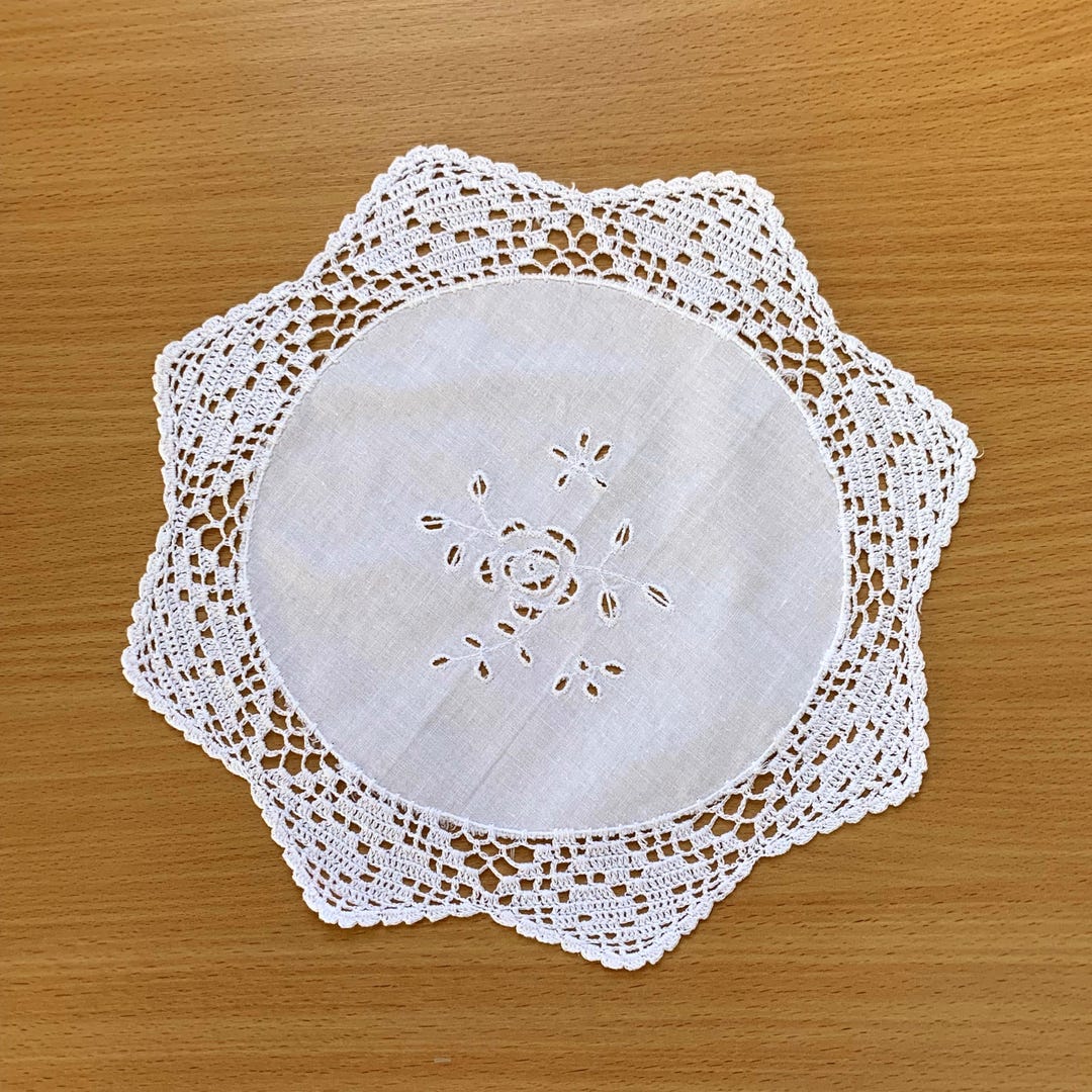 Vintage White Crochet Doily 11, Lace Round Cotton Doily, Dresser Doily ...
