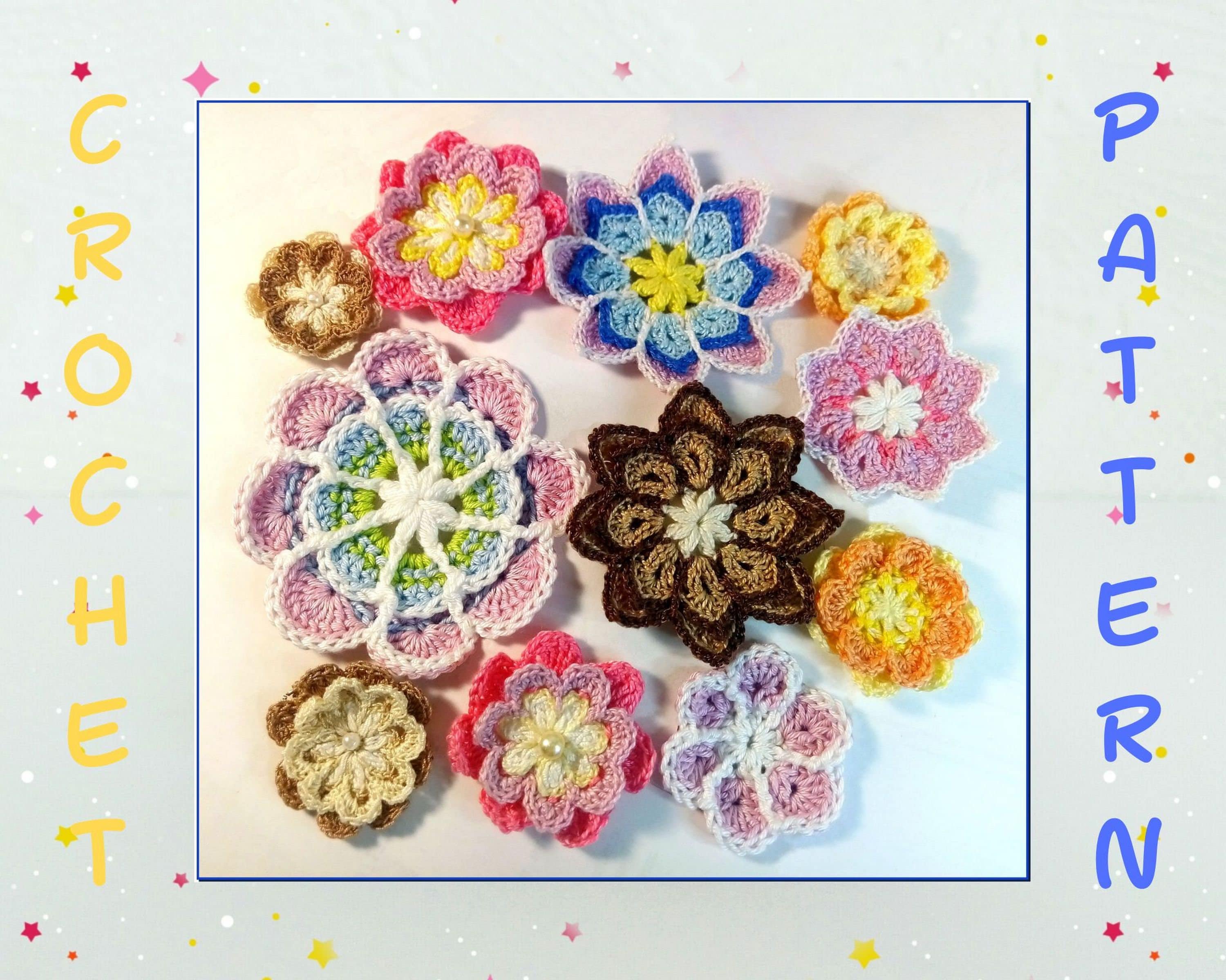 5 Crochet Pattern Flower Brooch Flower Hair Clip Necklace - Etsy