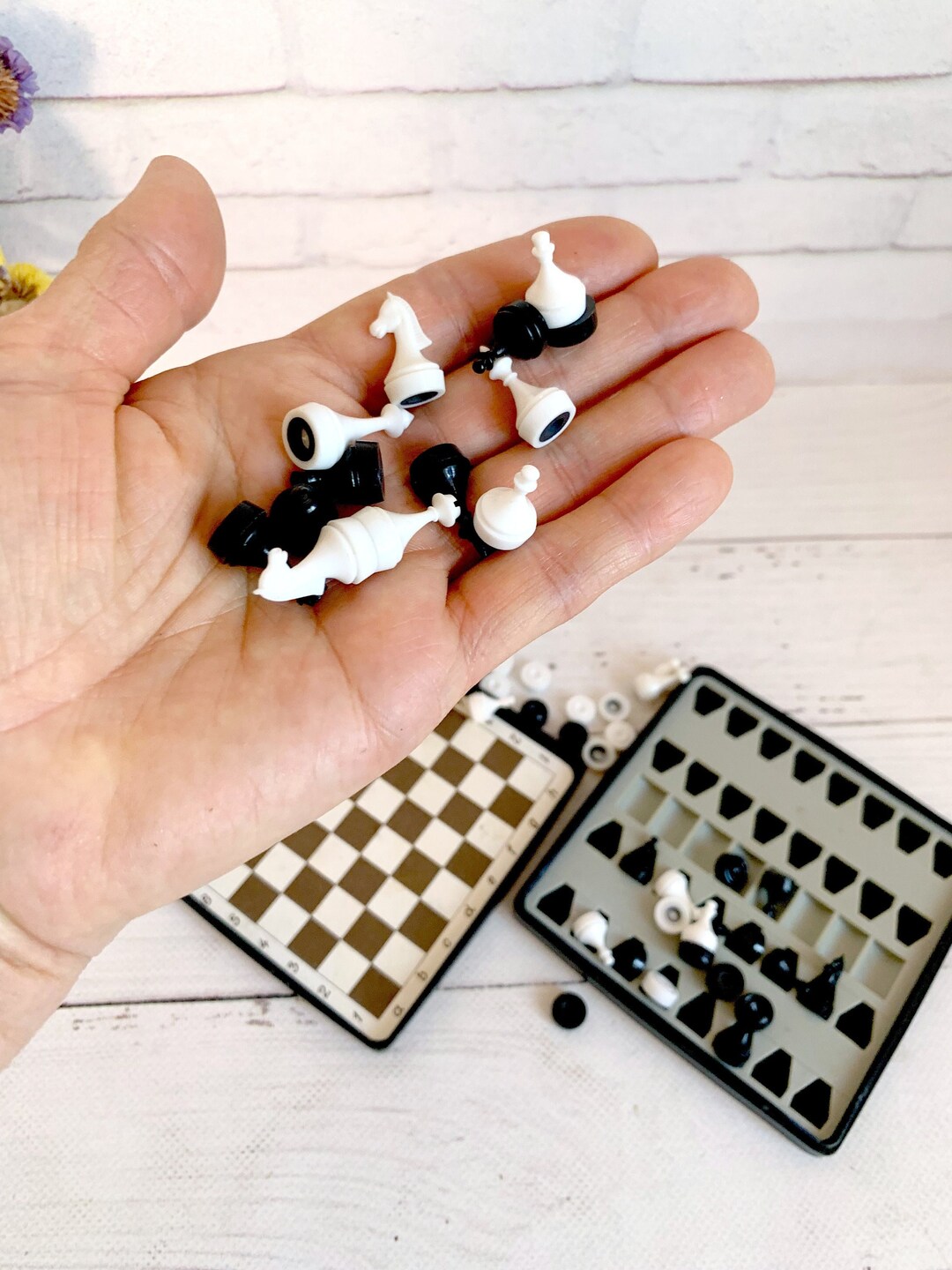 Vintage Tiny Magnetic Plastic Tourist Chess and Checkers Set 80s, Small ...