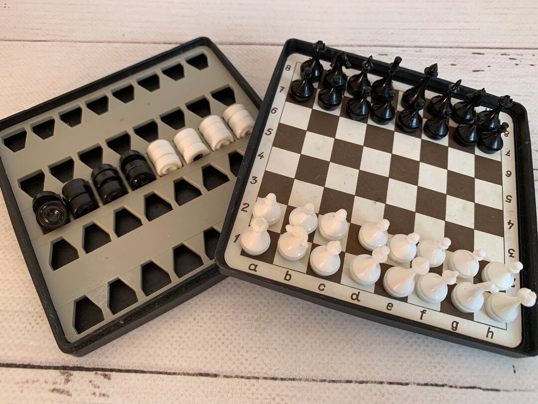 Vintage Mini Chess and Checkers, Magnetic Plastic Travel Small Chess ...