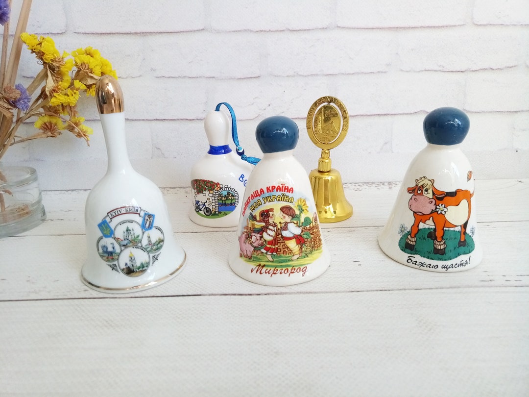 5 Vintage Different Porcelain Ceramic Bells, Souvenir Porcelain Bells ...