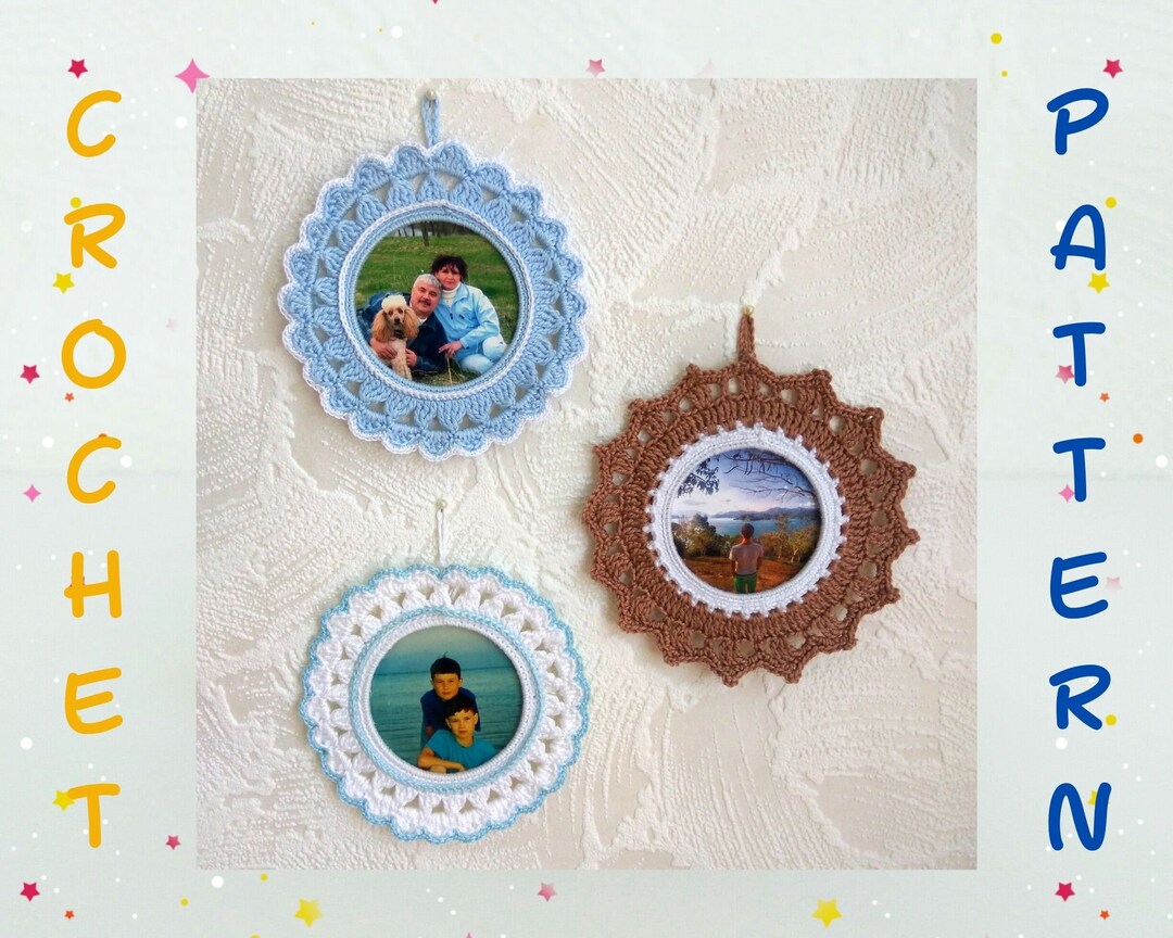 2 Pcs Crochet Pattern Round Photo Frame, Small Lace Round Painting ...