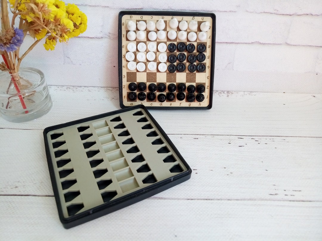 Vintage Tiny Chess Set 80s Travel Chess and Checkers Set Mini - Etsy