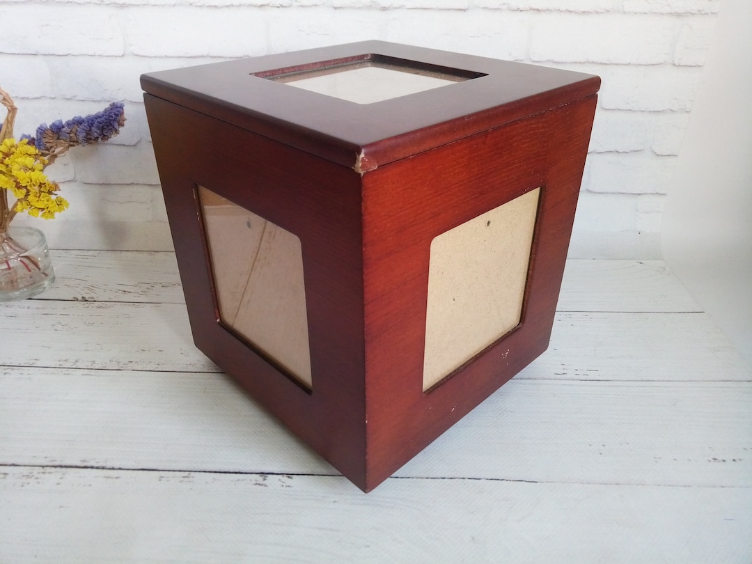 Vintage Wooden Rotates Box Photo Frame, Box Cube for Small 5 Pictures 4 ...