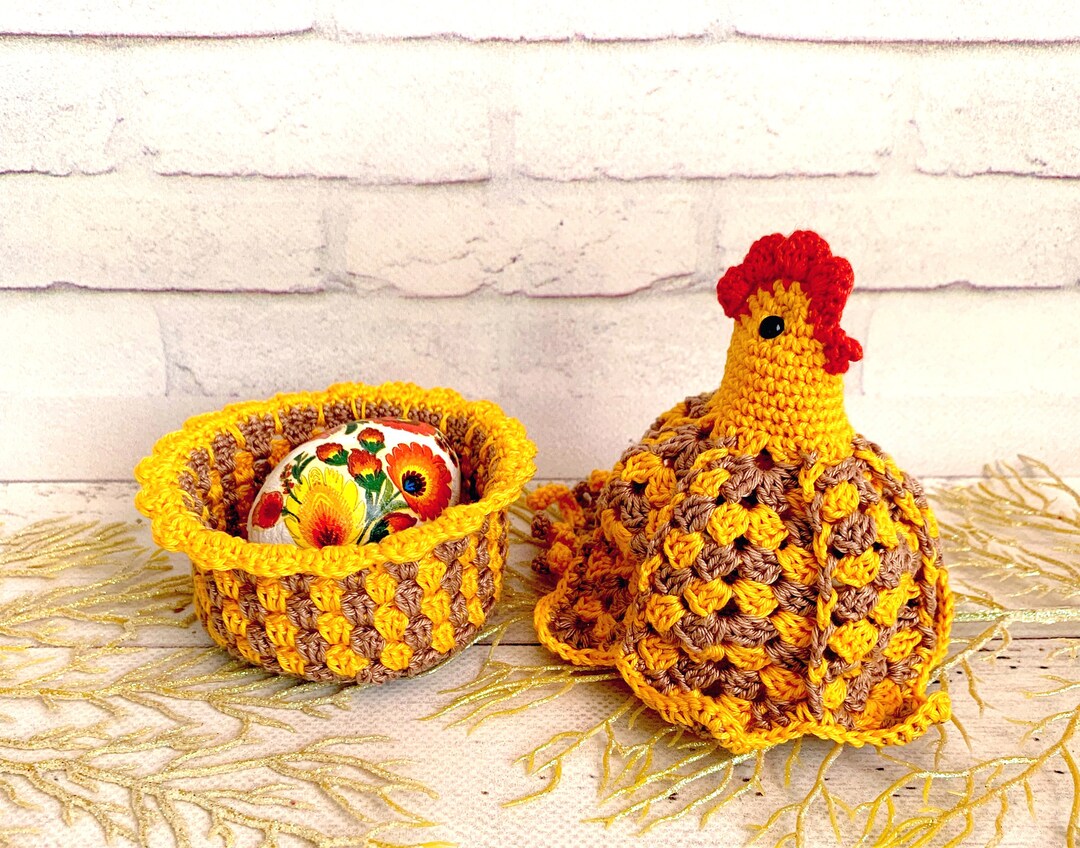 Crochet Easter Hen Pattern and Basket, Cover Chicken Easter Eggs Sweets ...