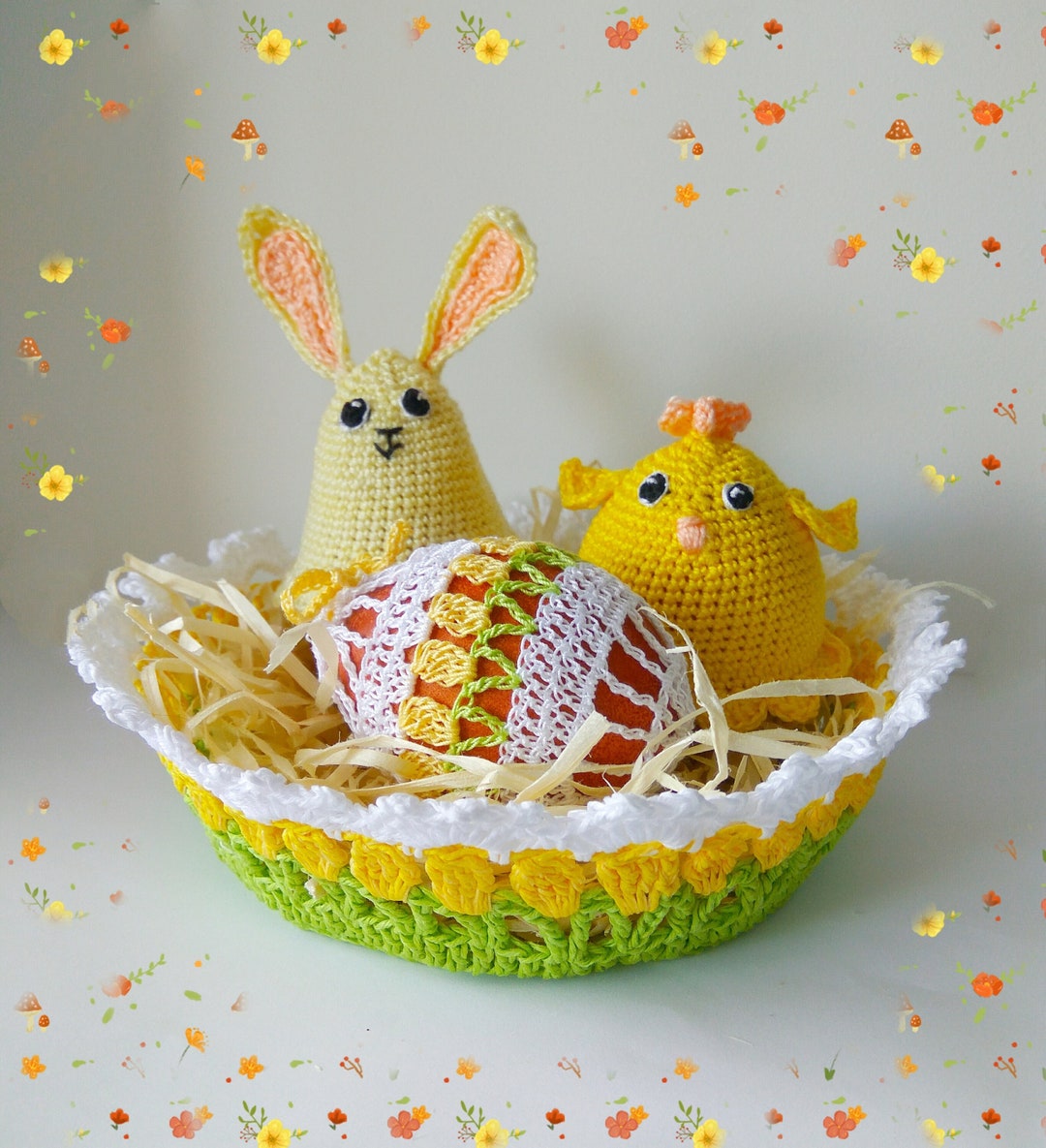 Set 4 Pcs Crochet Pattern PDF, Easter Basket, Easter Bunny, Easter Chick, Pouch Easter Egg ...