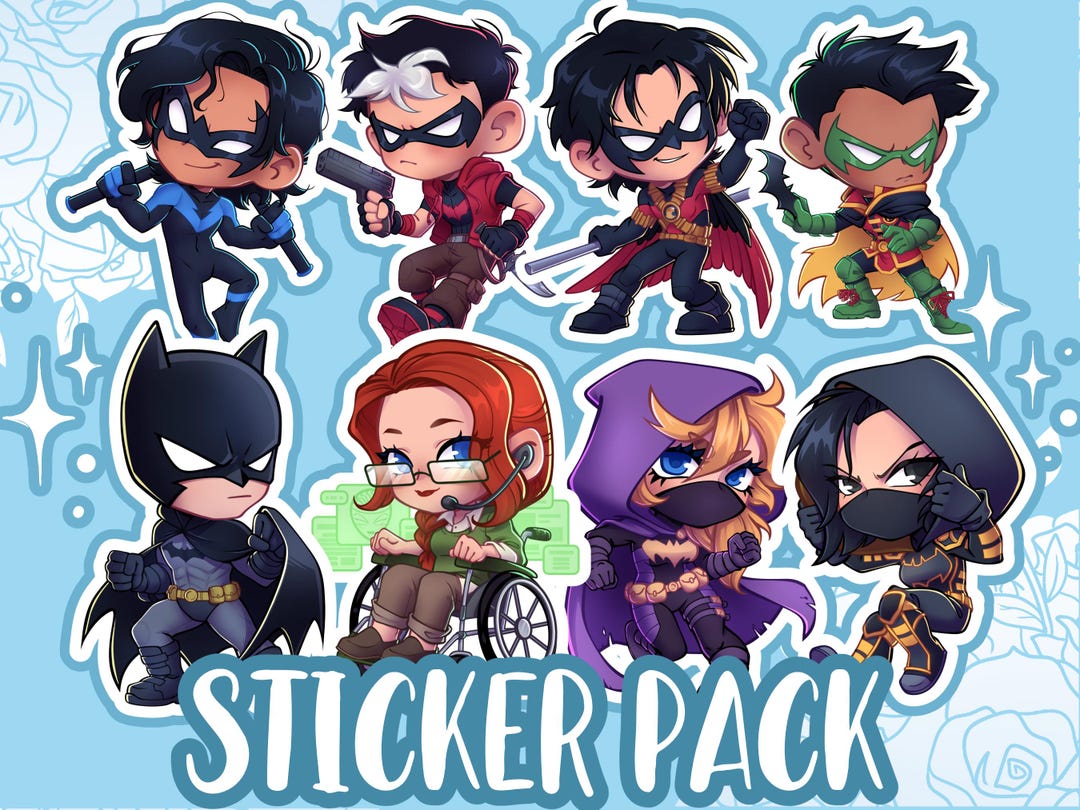 DC Vynil Stickers - Bat Man, Night Wing, Red Hood, Red Robin, Robin ...