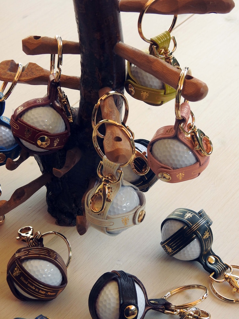 Golf Ball Keychain Leather Keychain With Golf Ball Metal Rivets, Collar ...