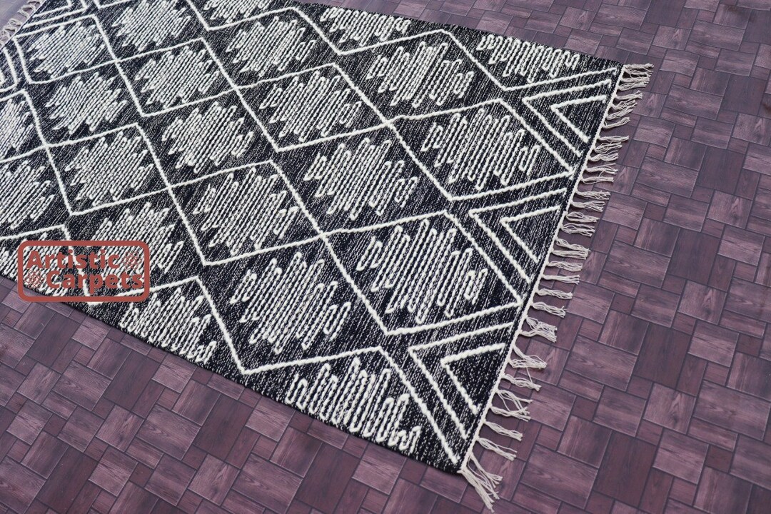 Cotton Area Rug / Black and White Cotton Rug / Handmade Cotton Rug ...