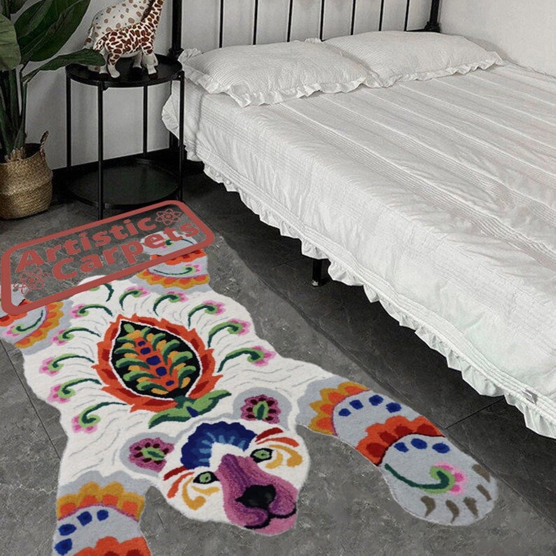 Bear Rug, Floral Rug Modern, Cute White Rug Aesthetic, Christmas Gifts ...