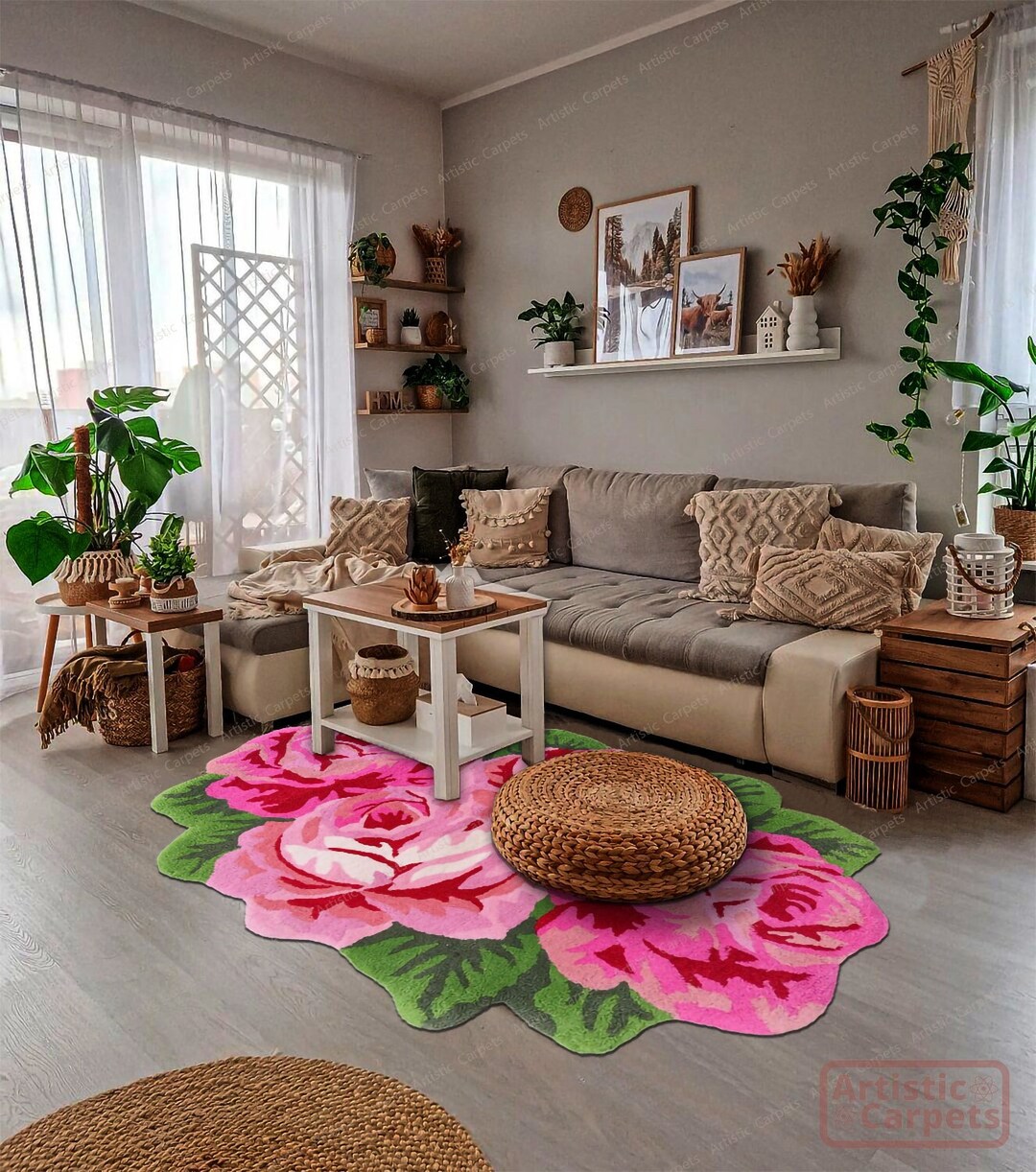 Tufted Flower Rug for Bedroom, Living Room / Irregular Shaped Rug ...