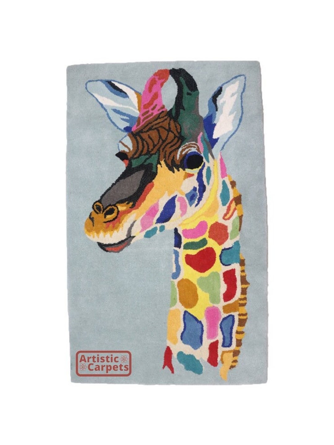 Hand Tufted Giraffe Rug for Living Room, Bedroom / Colorful Animal Rug ...