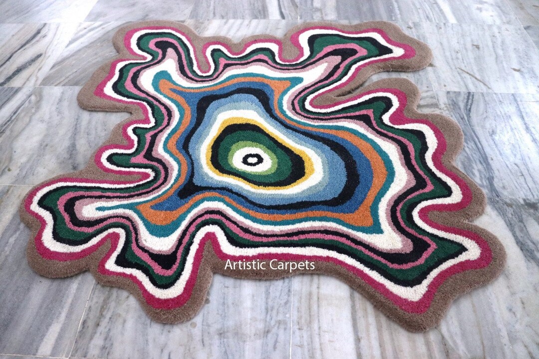 Irregular Rug / Modern Abstract Shaped Area Rug for Living Room / Hand ...