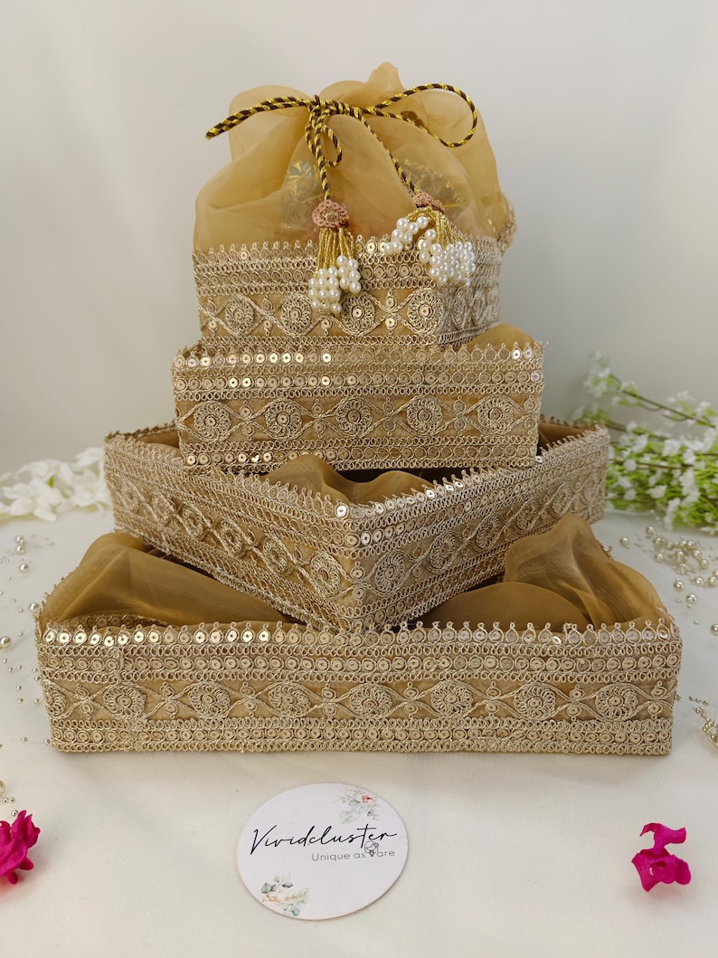 February 14 Gifts Tray With Closing Tie, Rose Gold, MDF & Fabric Base ...