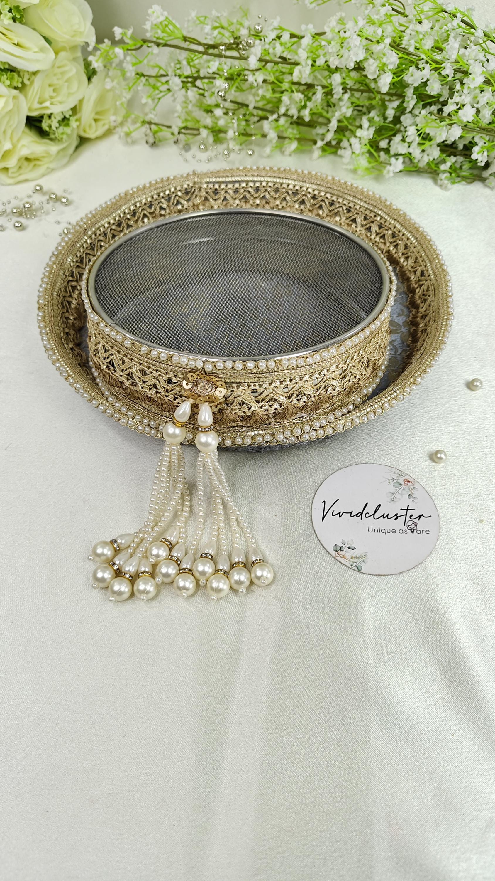Handgefertigtes Karwa Chauth Thaili Set: Dekorative Stahl Puja Platte ...