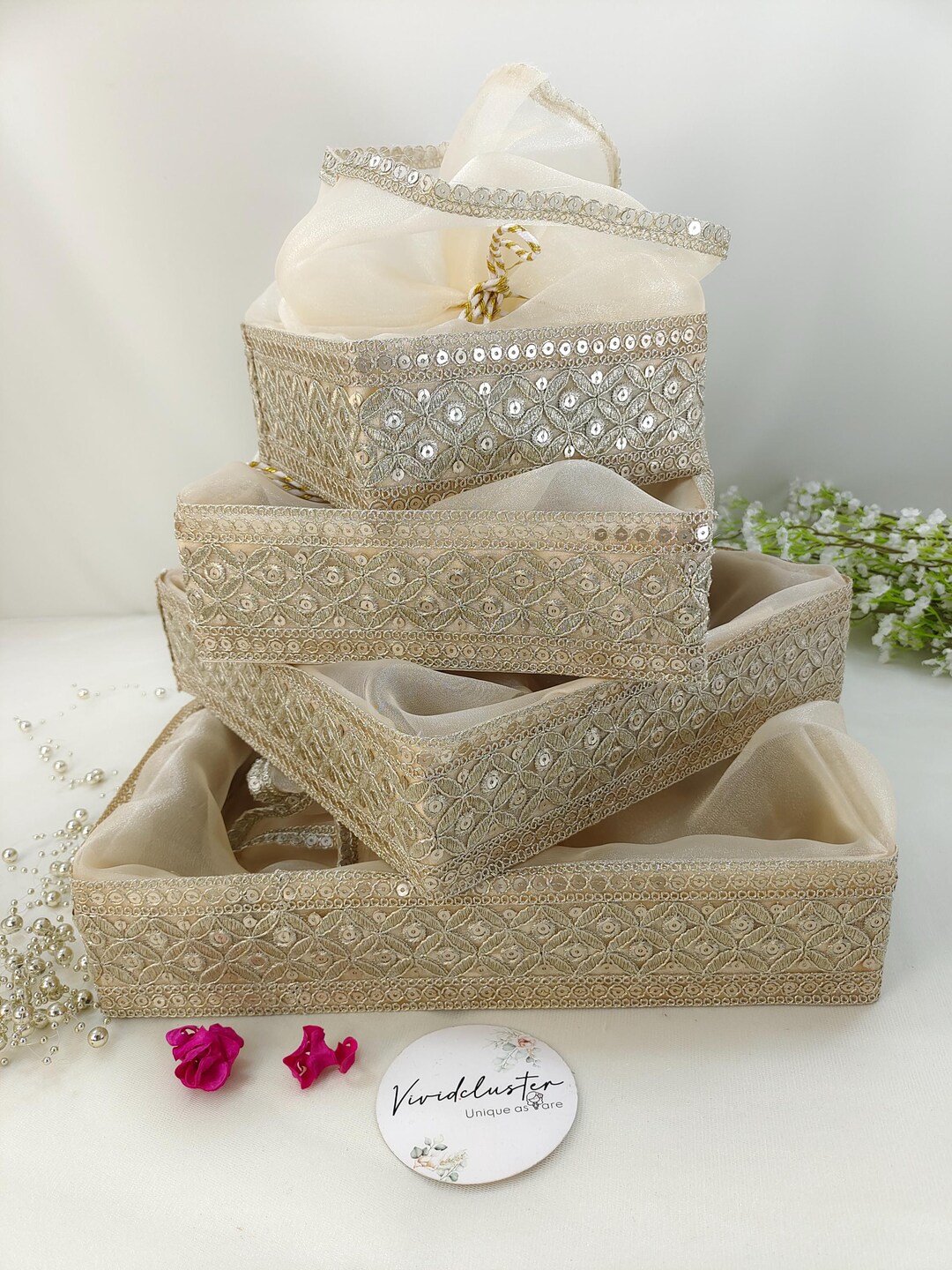 Valentine Gift Hamper Tray for Wife, Set of 4, Wooden Fabric Base ...
